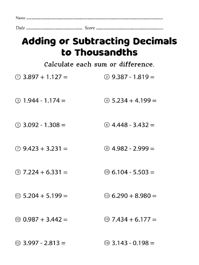 Adding and Subtracting Decimals000 | PDF