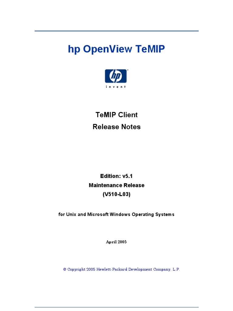 HP OpenView TeMIP Client V510L03 | PDF | Windows 2000 | Microsoft Windows