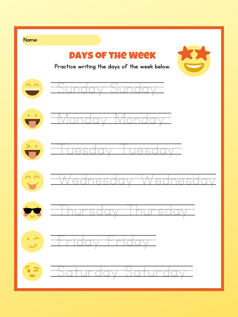 Emoji Days of The Week Writing Practice Worksheet | PDF