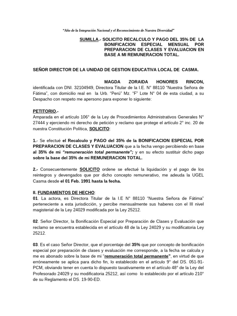 Recalculo Del 30% Por Preparacion de Clases | PDF
