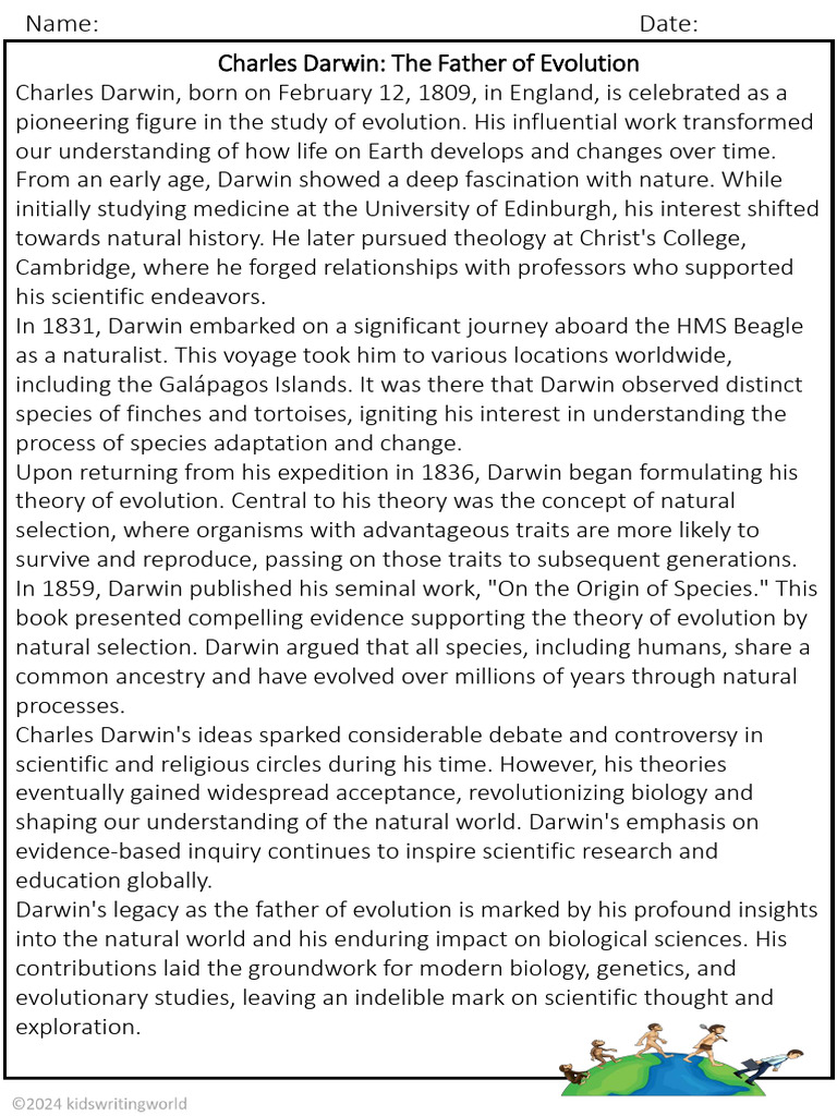 Grade 6 7 Reading Comprehension Charles Darwin | PDF | Charles Darwin ...