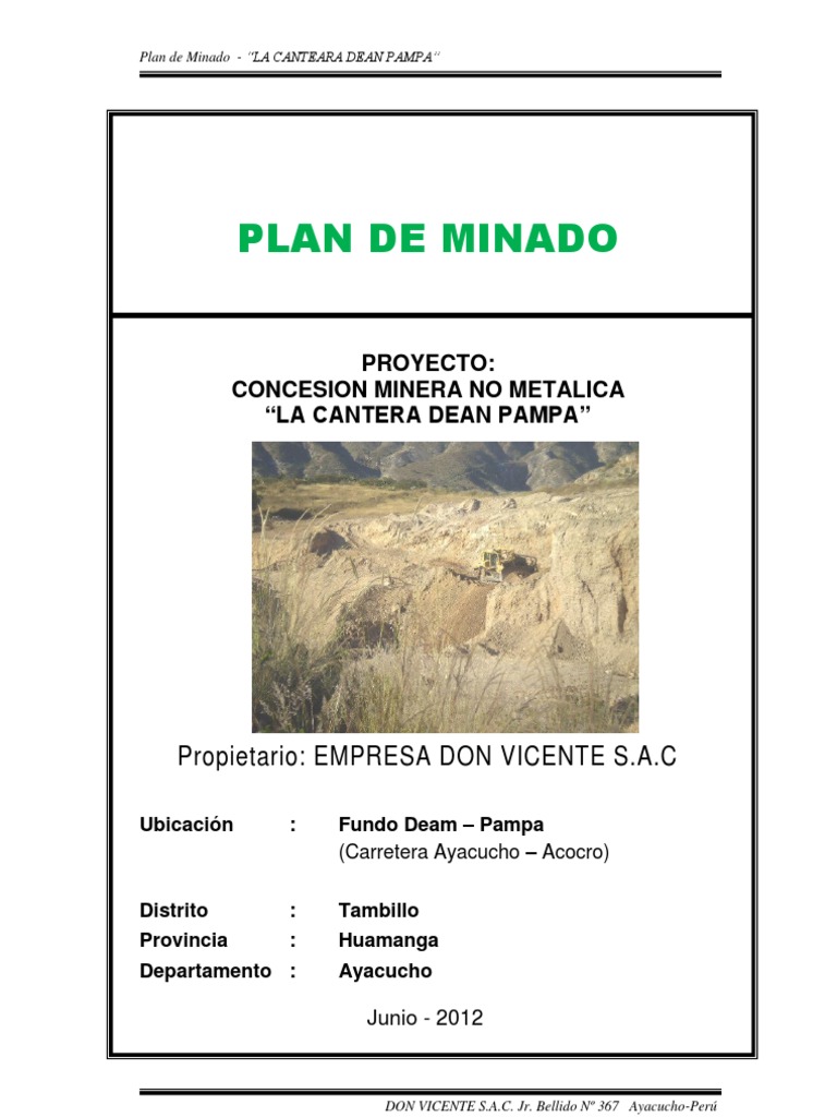 Plan de Minado Cantera Dean Pampa | Descargar gratis PDF | Minería ...