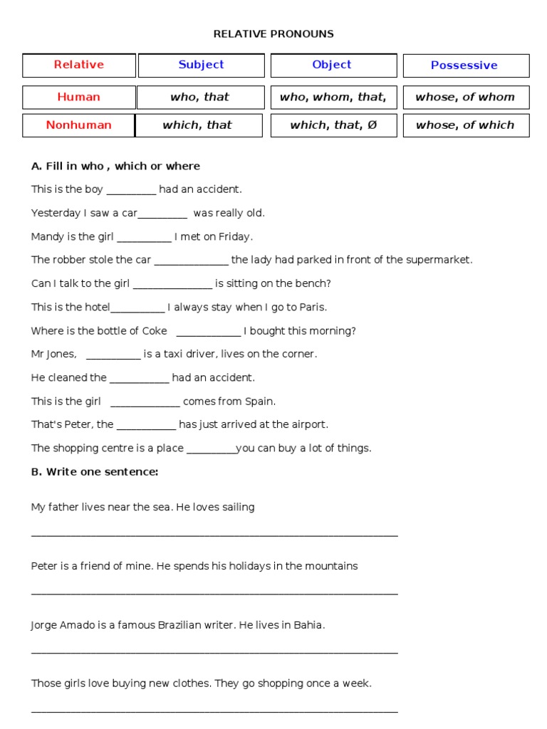 Relative Pronouns Mixed | PDF | Games & Activities | Home & Garden