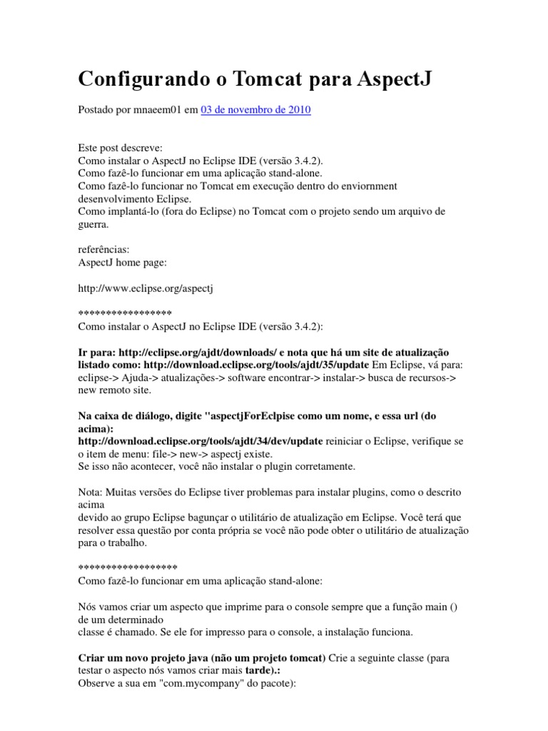 Configurando o Tomcat para AspectJ | PDF | Plug-in (informática) | Servlet Java