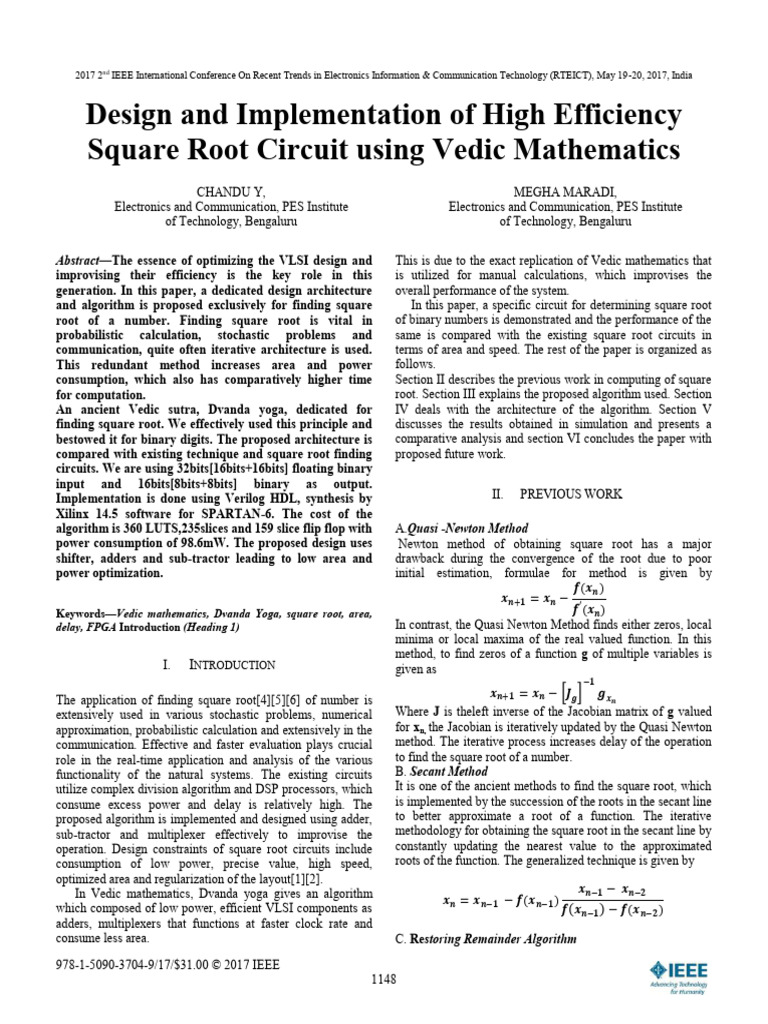 Design and Implementation of High Efficiency Square Root Circuit Using ...