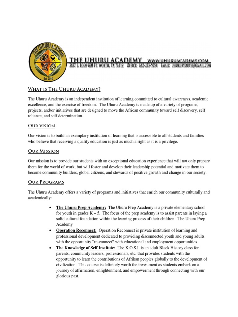 Discover The Uhuru Academy | PDF | Homeschooling | High School Diploma
