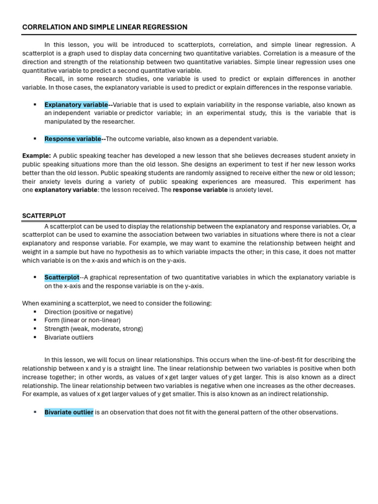 Correlation and Simple Linear Regression | PDF | Dependent And ...