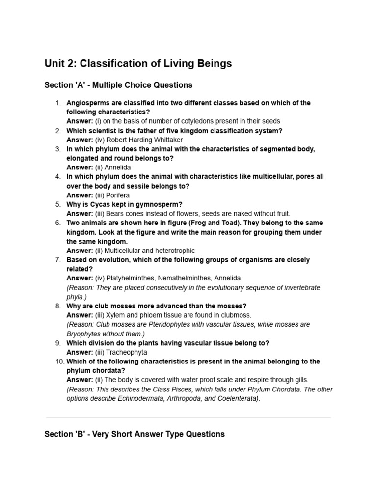 Unit 2 - Classification of Living Beings | PDF | Leaf | Zoology