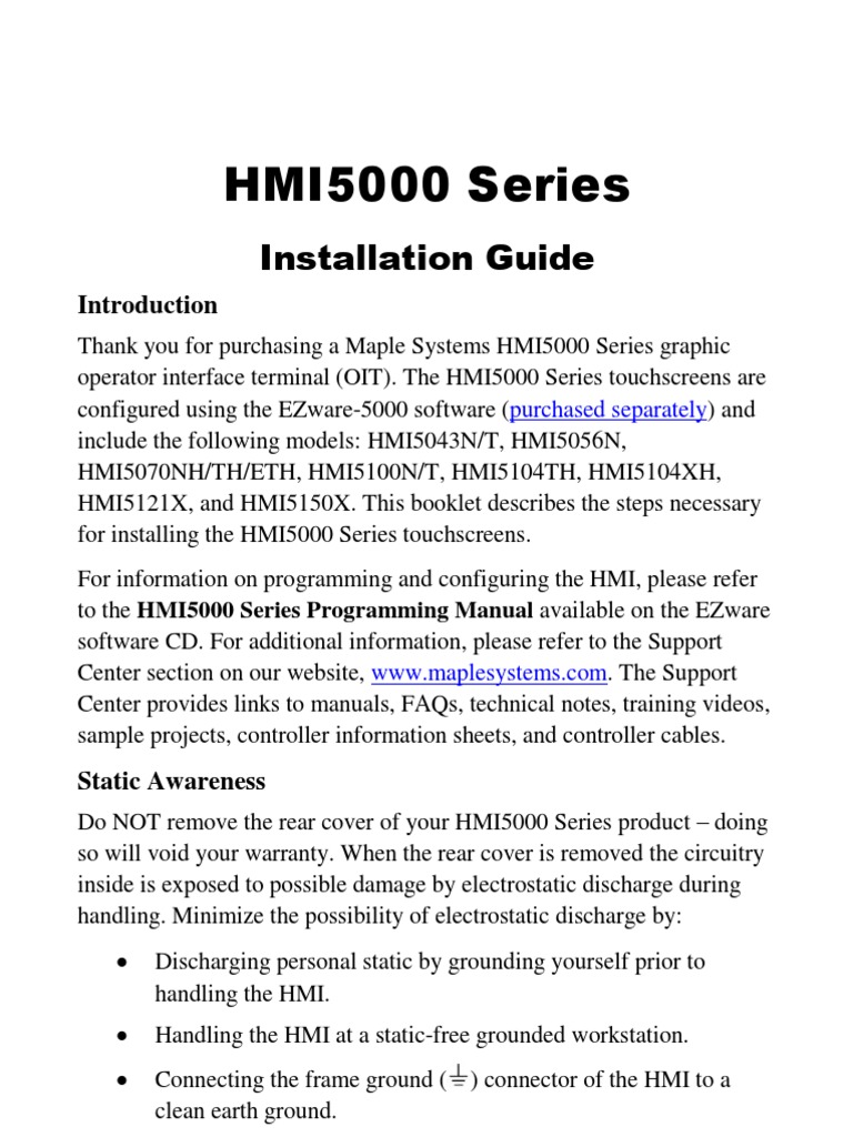 HMI5000 Series Installation Guide | PDF | Power Supply | Electric Power ...
