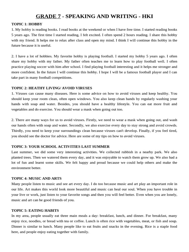 Grade 7-Speaking and Writing | PDF | Meal | Cuisine