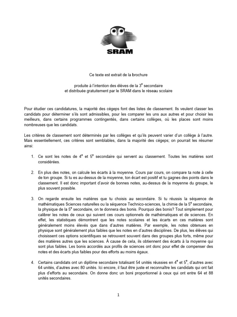 SRAMadmission-calcul Des Cotes | PDF