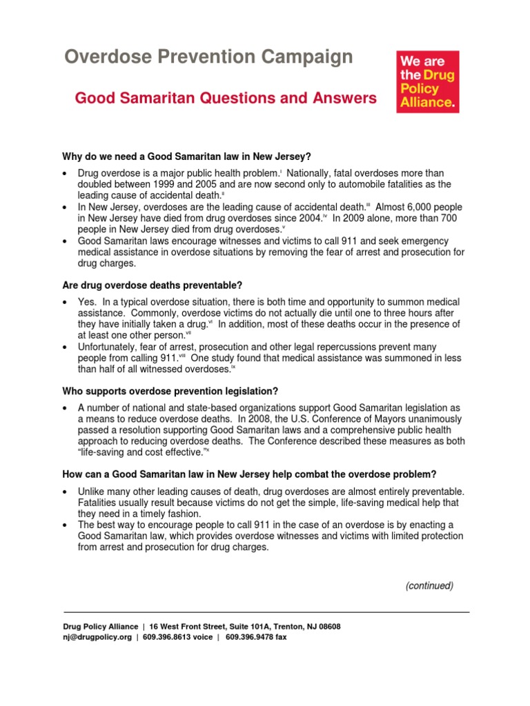 Overdose Prevention Campaign: Good Samaritan Questions and Answers | PDF