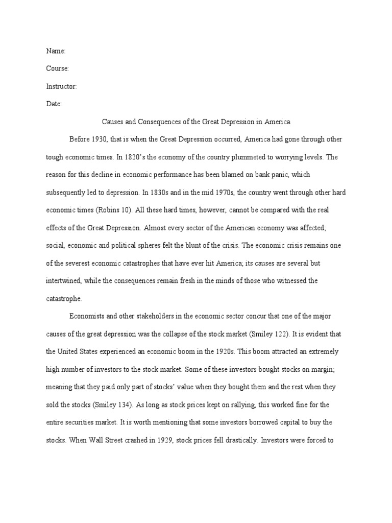 Causes and Consequences of The Great Depression in America | PDF ...