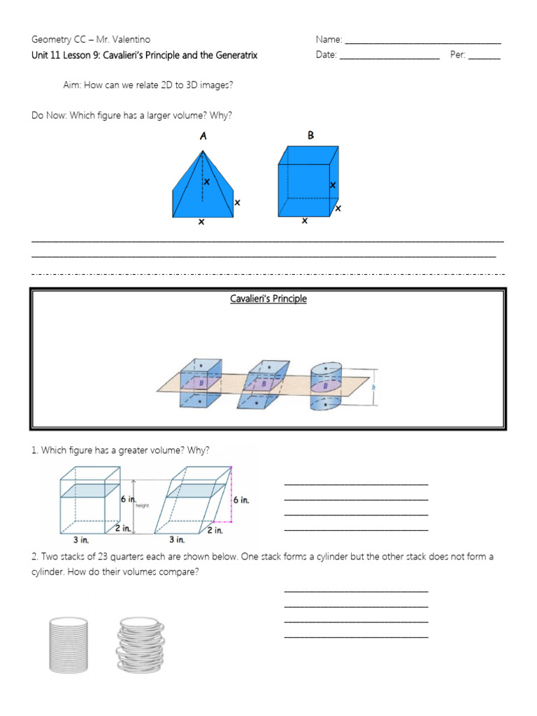 Cavalieris Principle | PDF | Volume | Shape