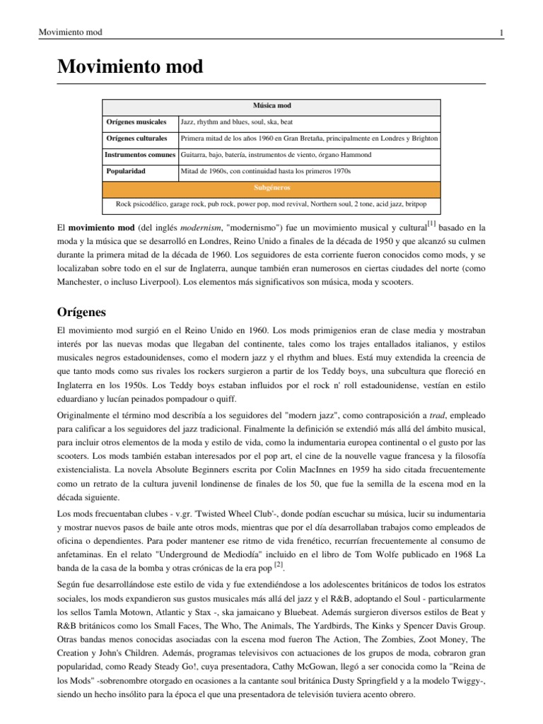 Movimiento Mod (Wikipedia) | PDF | Ocio | Entretenimiento (general)