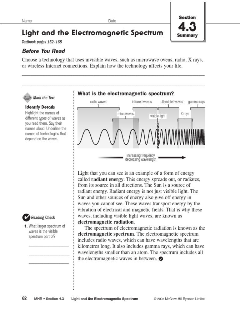Light Worksheet | PDF | Electromagnetic Spectrum | Electromagnetic ...