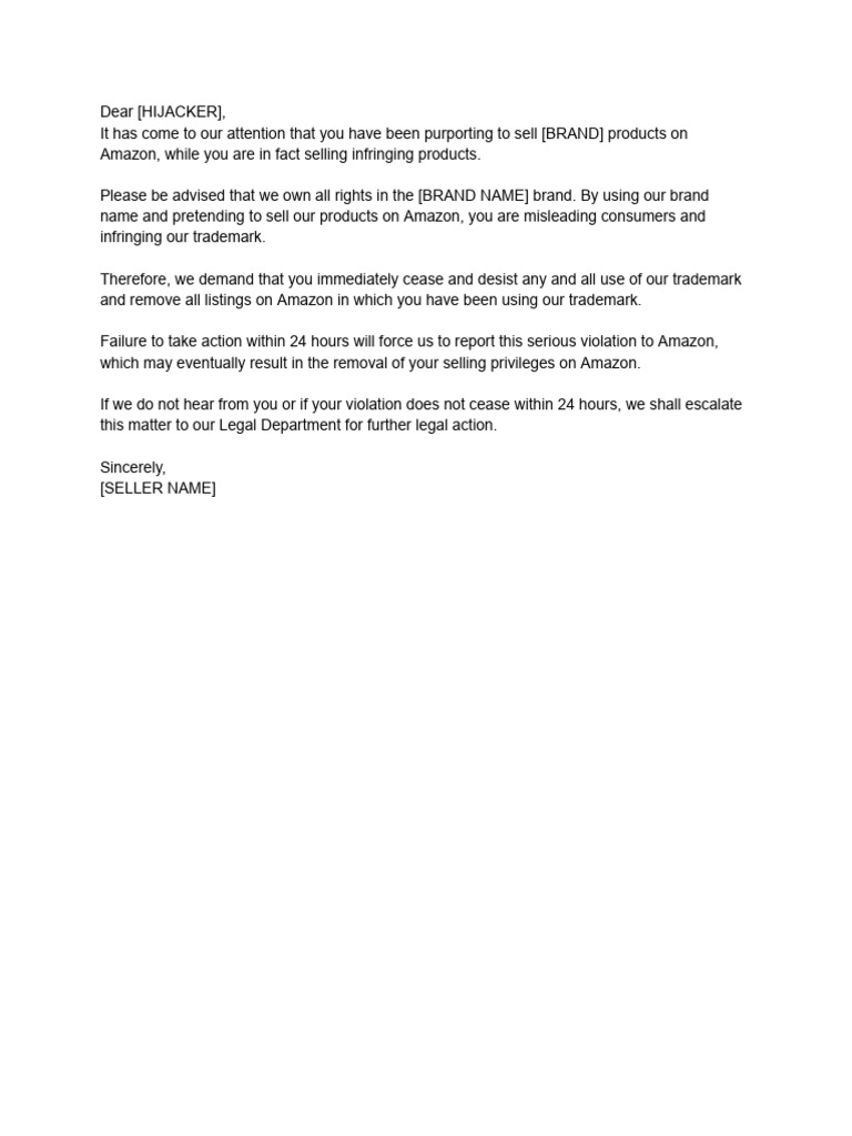 Cease Desist Hijacker Letter Template | PDF
