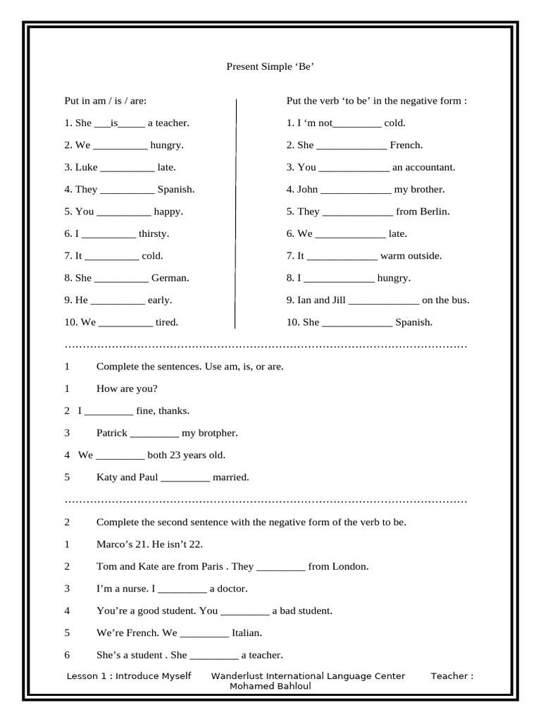 To Be Present Simple | PDF