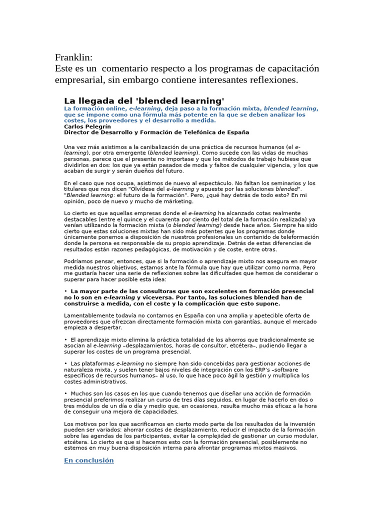 La Llegada Del Blended Learning | PDF | Aprendizaje