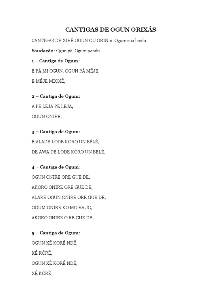 Cantigas de Ogun Orixás | PDF