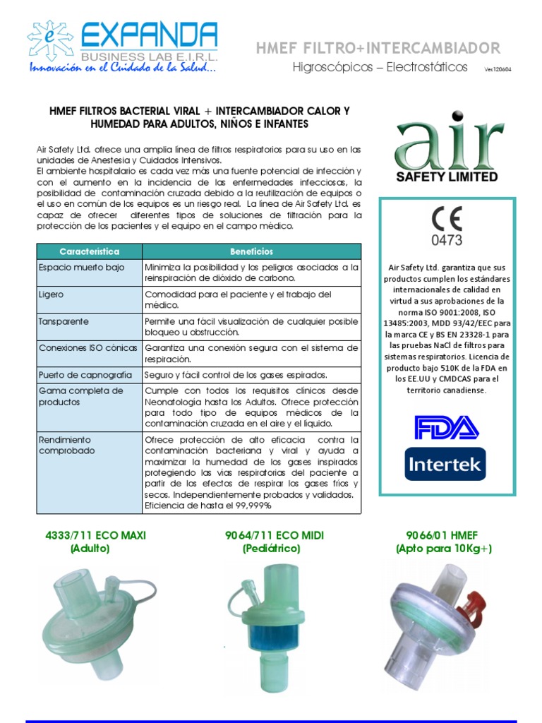Hmef Airsafety Filter - Data Sheet - Ver.120604 | PDF | Sistema respiratorio | Contaminación