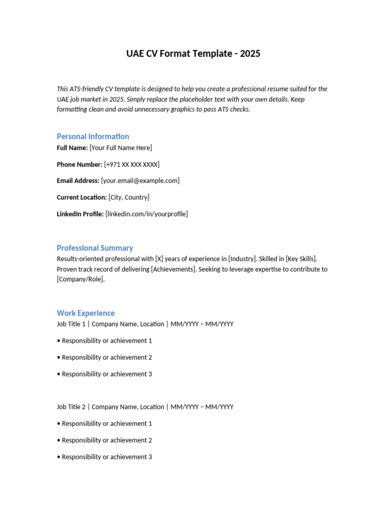 UAE CV Template 2025 | PDF