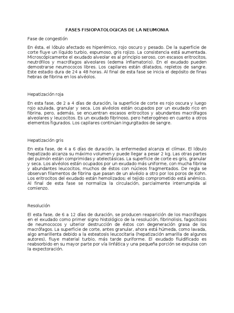 Fases Fisiopatologicas de La Neumonia | PDF | Leucocito | Sangre