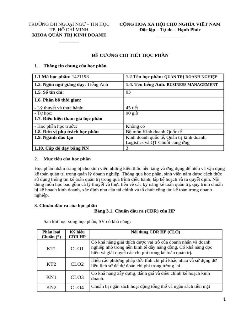 De Cuong Chi Tiet QUAN TRI DOANH NGHIỆP-HUFLIT 2025-2026 | PDF