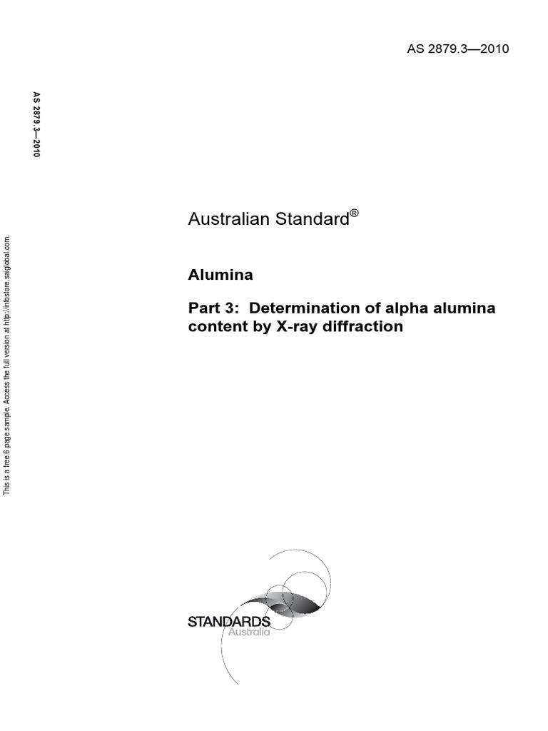 As 2879.3-2010 Alumina Determination of Alpha Alumina Content by X-Ray ...