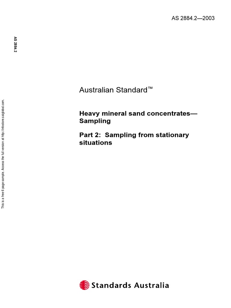 As 2884.2-2003 Heavy Mineral Sand Concentrates - Sampling Sampling From ...