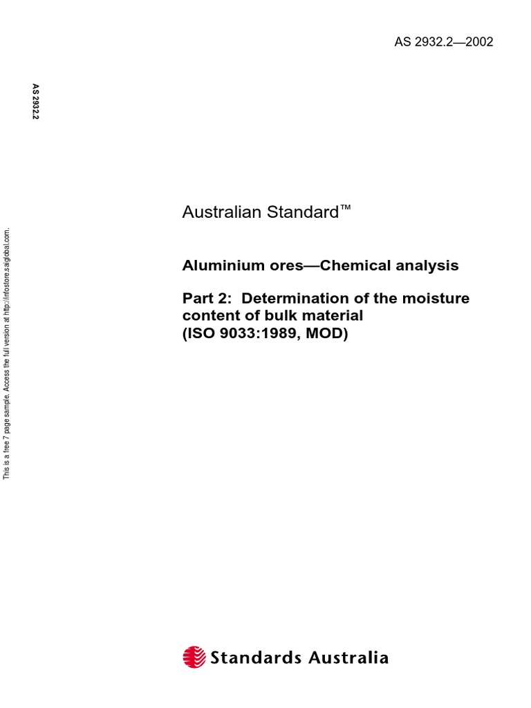 As 2932.2-2002 Aluminium Ores - Chemical Analysis Determination of The ...