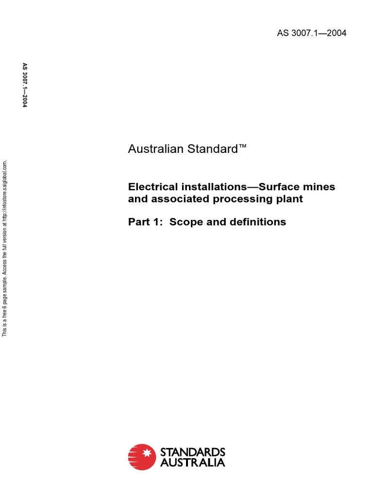 As 3007.1-2004 Electrical Installations - Surface Mines and Associated ...