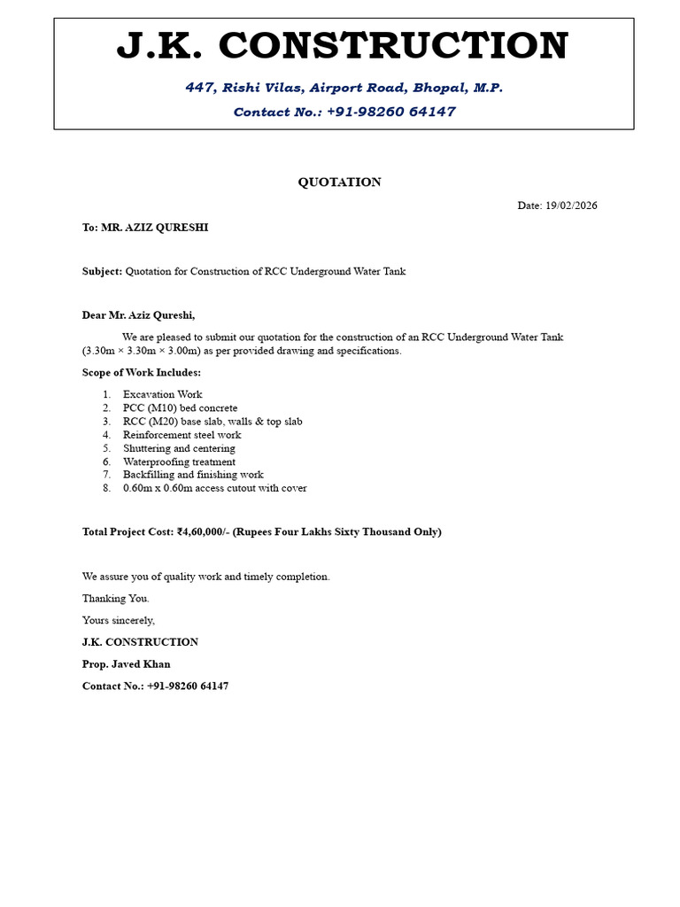 Quotation Water Tank | PDF