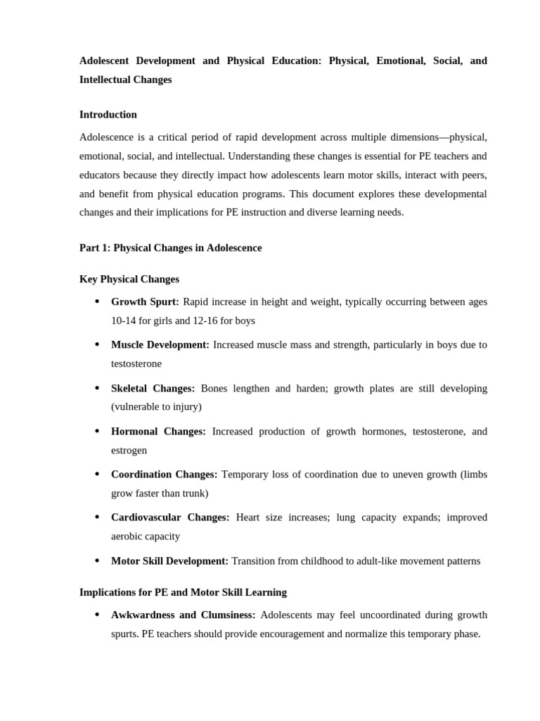 Adolescent Development and Physical Education - Changes and Learning ...
