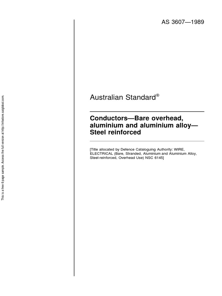 As 3607-1989 Conductors - Bare Overhead Aluminium and Aluminium Alloy ...