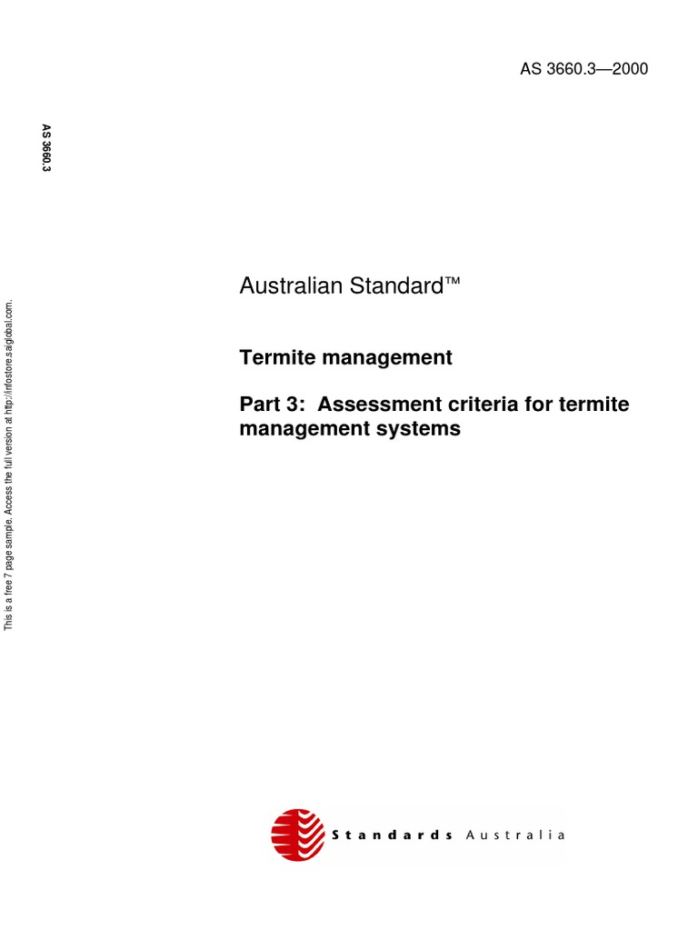 As 3660.3-2000 Termite Management Assessment Criteria For Termite ...