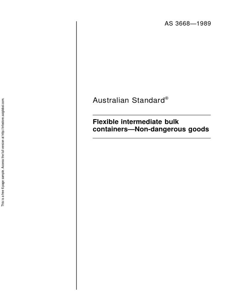 As 3668-1989 Flexible Intermediate Bulk Containers - Non-Dangerous ...