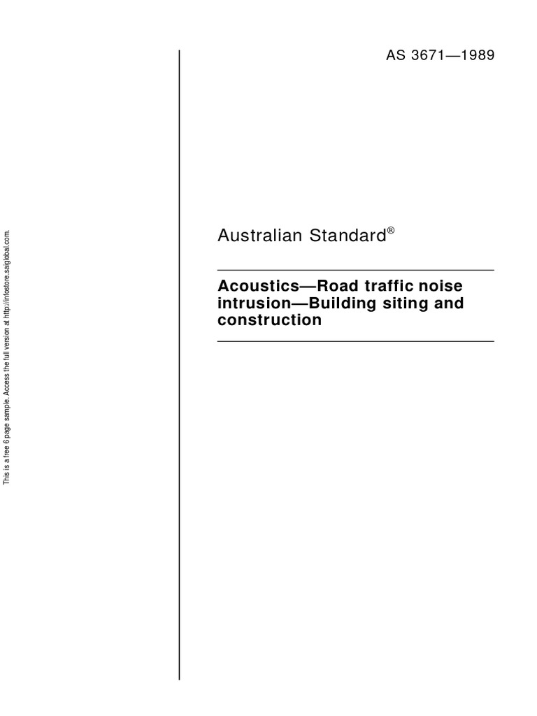 As 3671-1989 Acoustics - Road Traffic Noise Intrusion - Building Siting ...