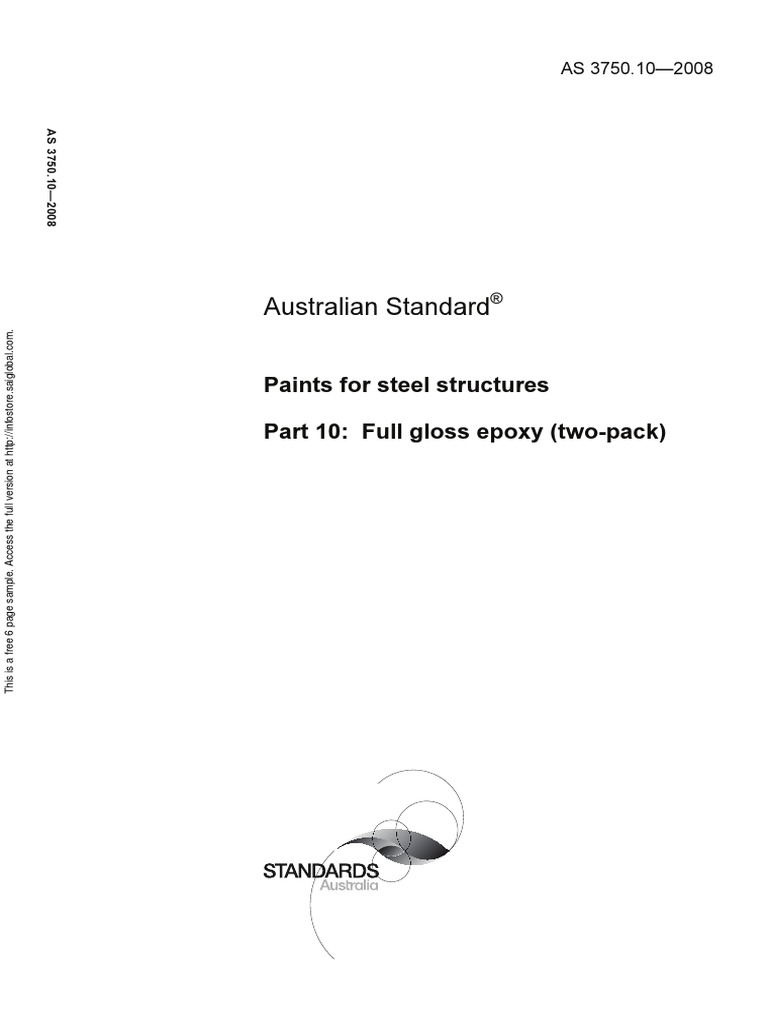 As 3750.10-2008 Paints For Steel Structures Full Gloss Epoxy (Two-Pack ...