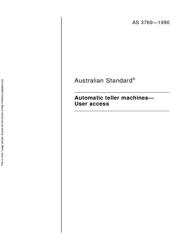 As 3769-1990 Automatic Teller Machines - User Access | PDF | Automated Teller Machine | Personal ...