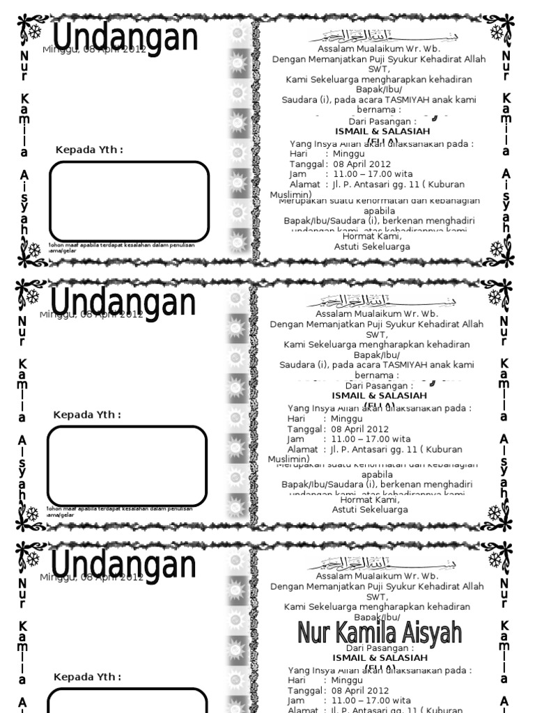 Undangan Tasmiyah | PDF