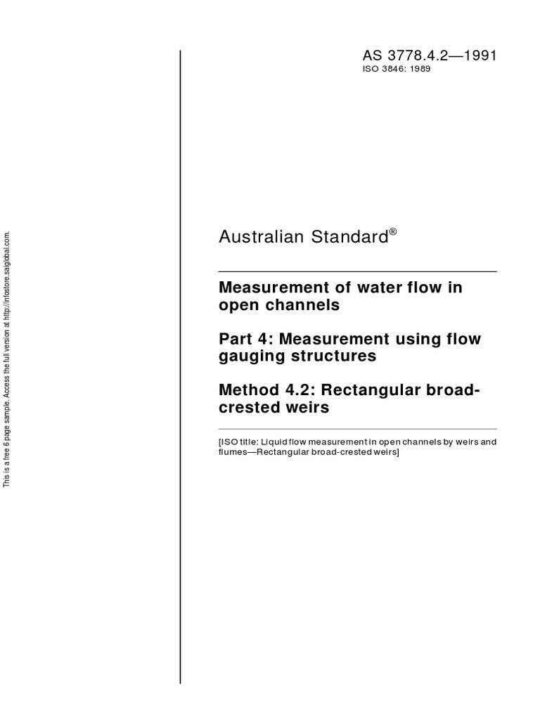 As 3778.4.2-1991 Measurement of Water Flow in Open Channels Measurement ...