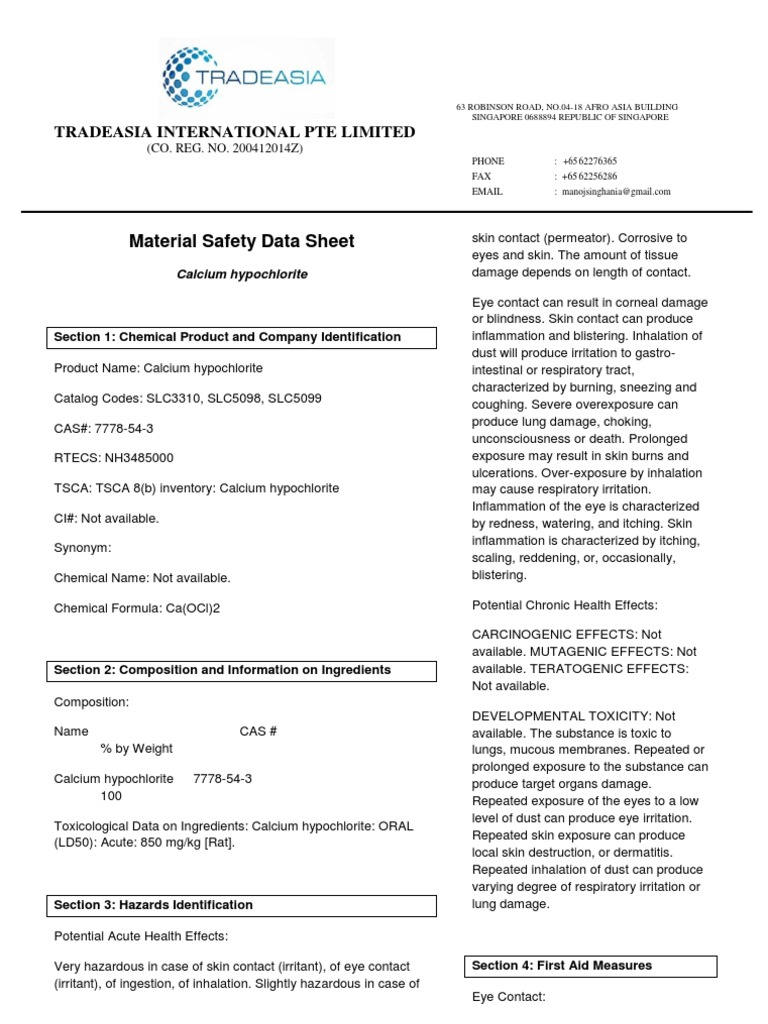 Calcium Hypochlorite MSDS | Toxicity | Corrosion