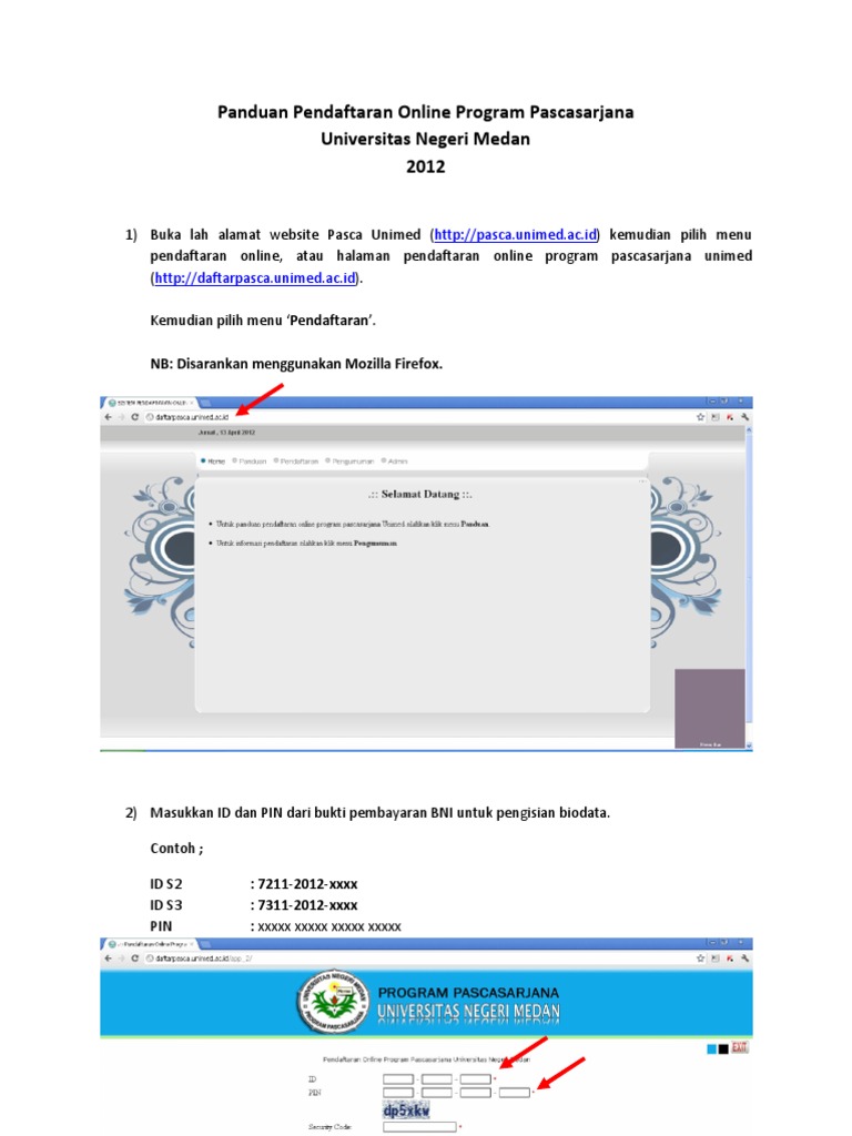Panduan Pendaftaran Pasca (S2/S3) Unimed | PDF