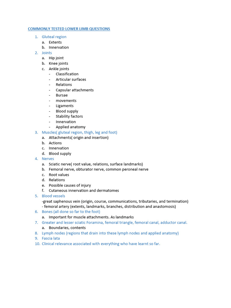 Commonly Tested Lower Limb Questions | PDF