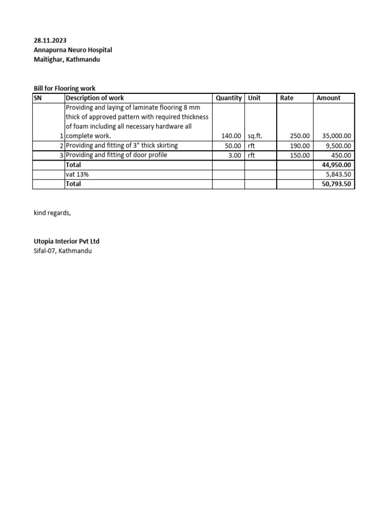 Laminate Flooring Final Bill | PDF