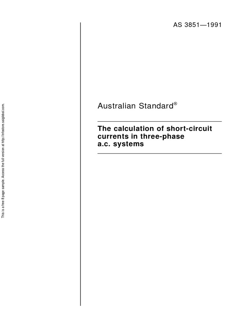As 3851-1991 The Calculation of Short-Circuit Currents in Three-Phase A.C. Systems | PDF ...