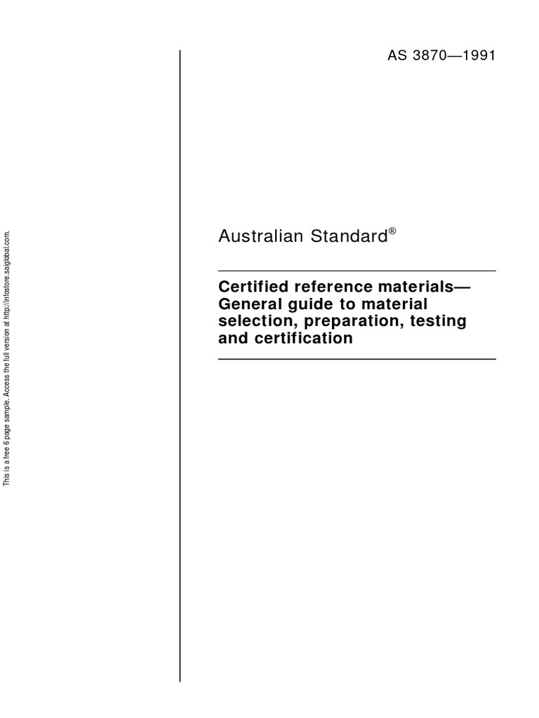 As 3870-1991 Certified Reference Materials - General Guide To Material ...