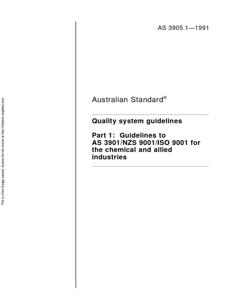 As 3905.1-1991 Quality System Guidelines Guidelines To As 3901 NZS 9001 ...
