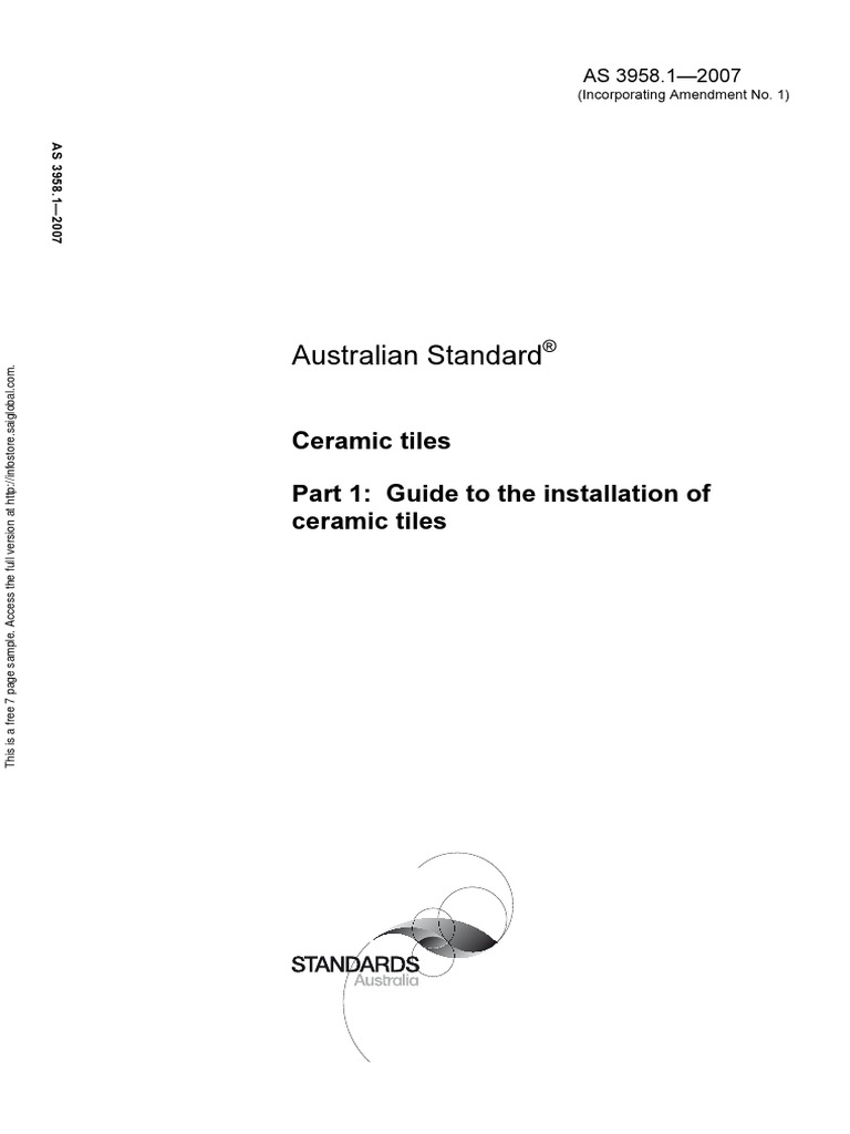 As 3958.1-2007 Ceramic Tiles Guide To The Installation of Ceramic Tiles | PDF | Tile | Building ...